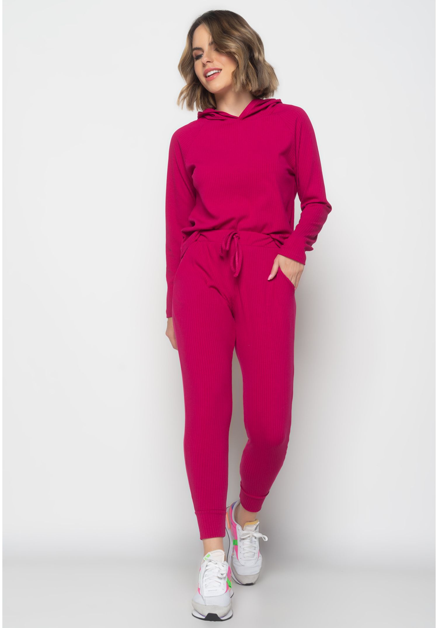 Conjunto Comfy Com Casaco Capuz E Jogger Canelado Salvatore Fashion