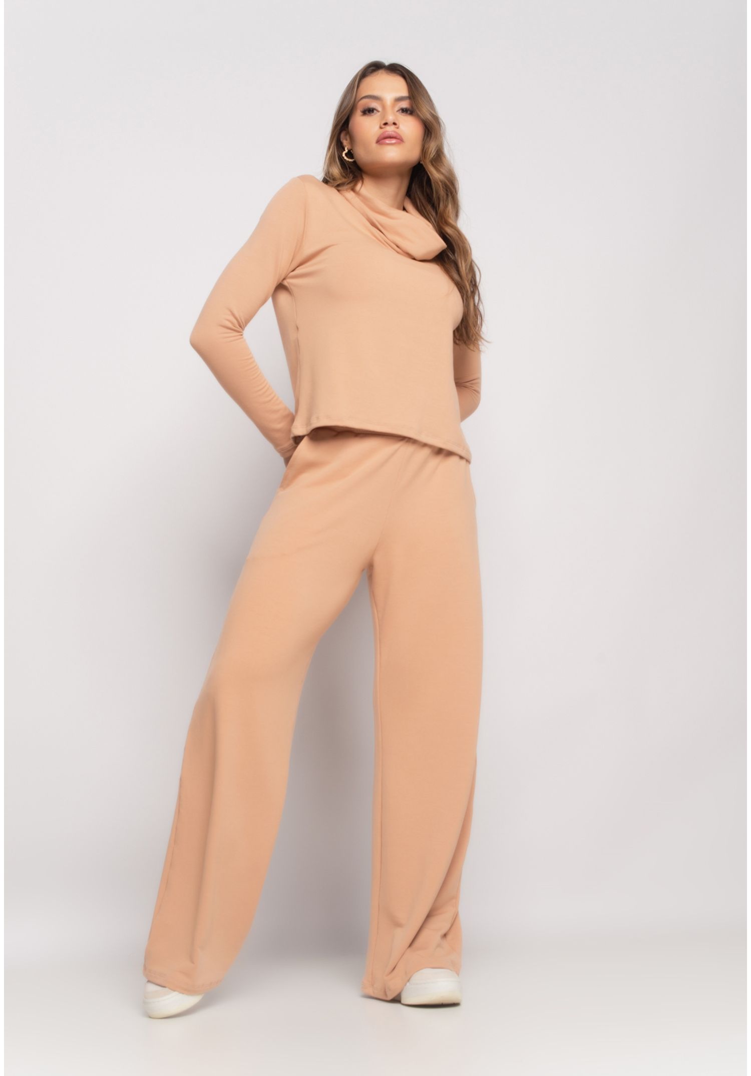Conjunto Blusa Golão e Wide Leg Moletinho Salvatore Bege - salvatore