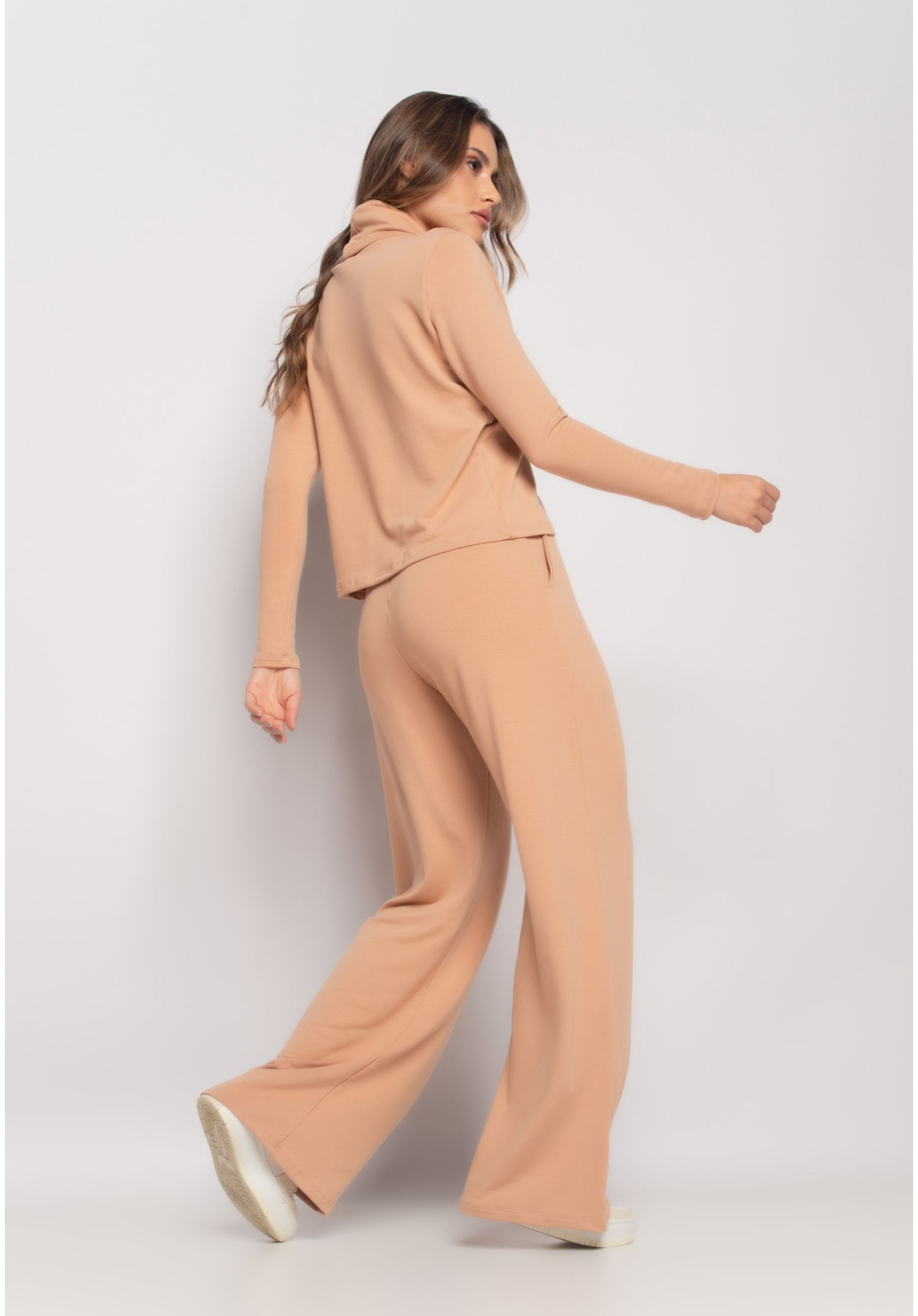 Conjunto Blusa Golão e Wide Leg Moletinho Salvatore Bege - salvatore